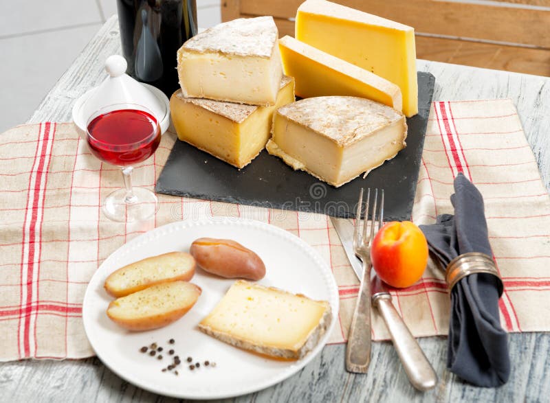 Different French Cheeses with a Glass of Wine Stock Image - Image of ...