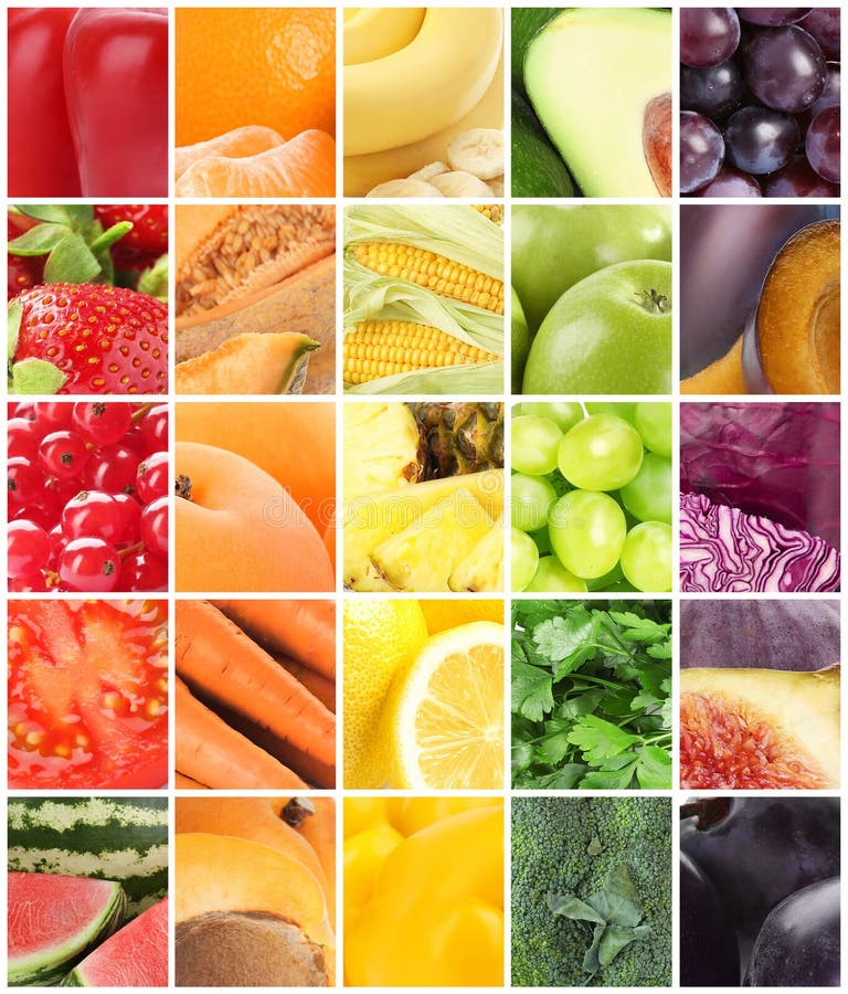 Different Fresh Fruits, Vegetables and Berries, Collage Stock Photo ...