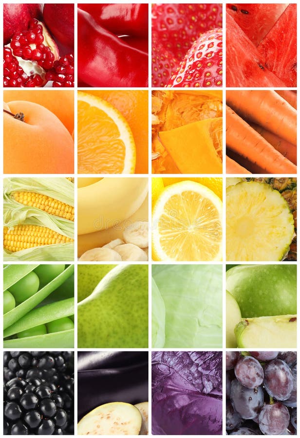 Different Fresh Fruits, Vegetables and Berries, Collage Stock Image ...