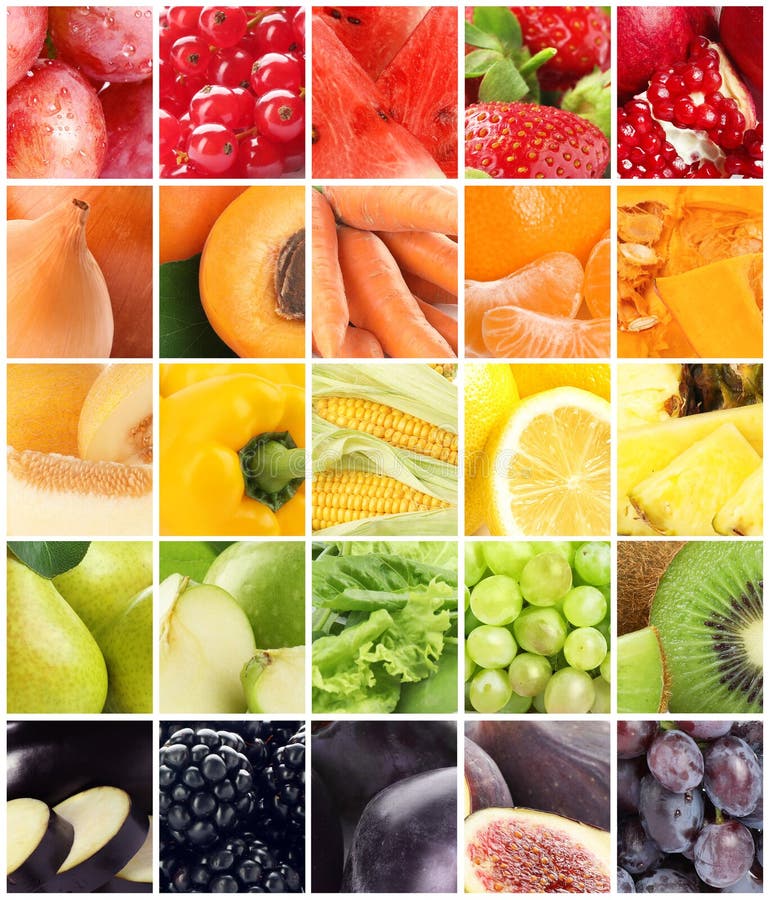 Different Fresh Fruits, Vegetables and Berries, Collage Stock Photo ...