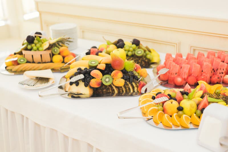 Different Fresh Fruits on Wedding Buffet Table Stock Image - Image of ...