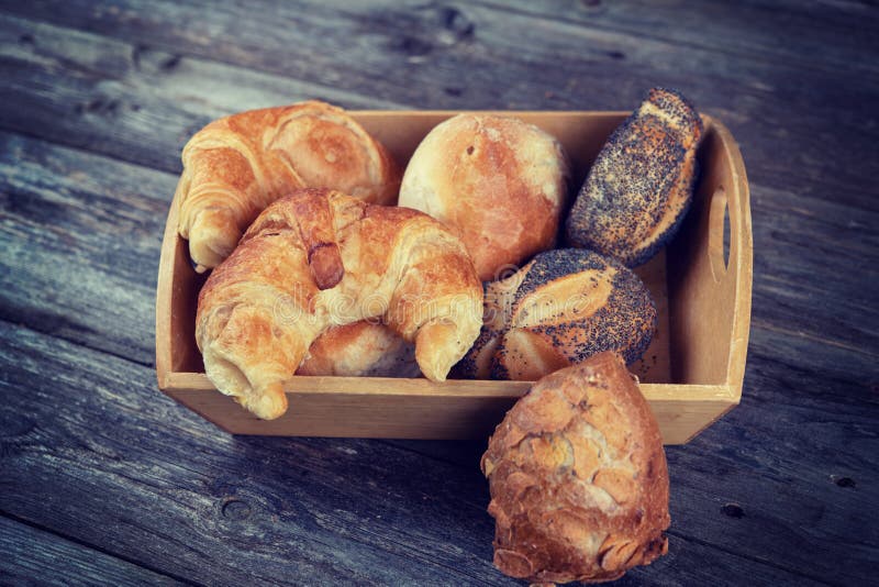 Different Fresh Rolls and Croissants Stock Image - Image of buns ...