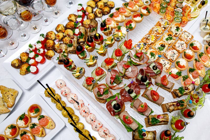 Snack Table Ready for the Event Stock Photo - Image of plate, salad ...