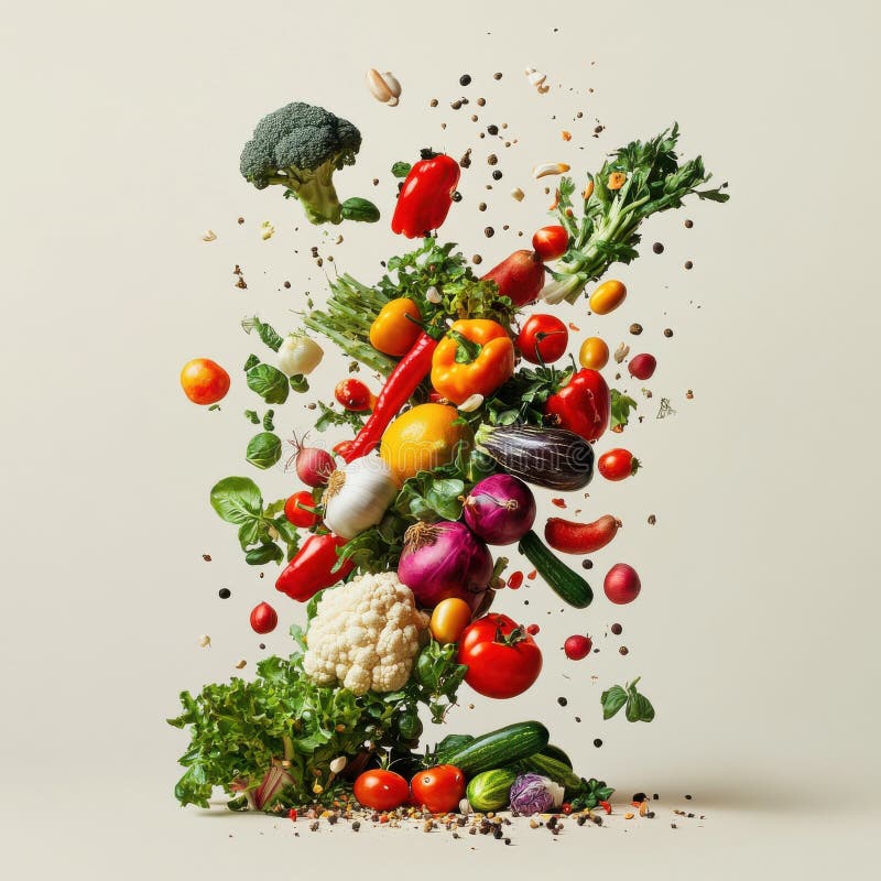 Different Fresh Vegetables Falling on Air, Isolated on Transparent ...