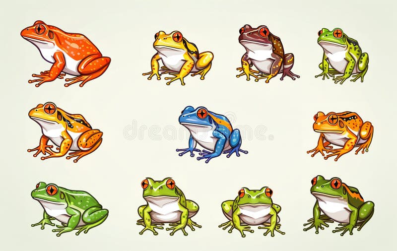 Different Frogs in Shape, Size and Color Next To Each Other in an ...