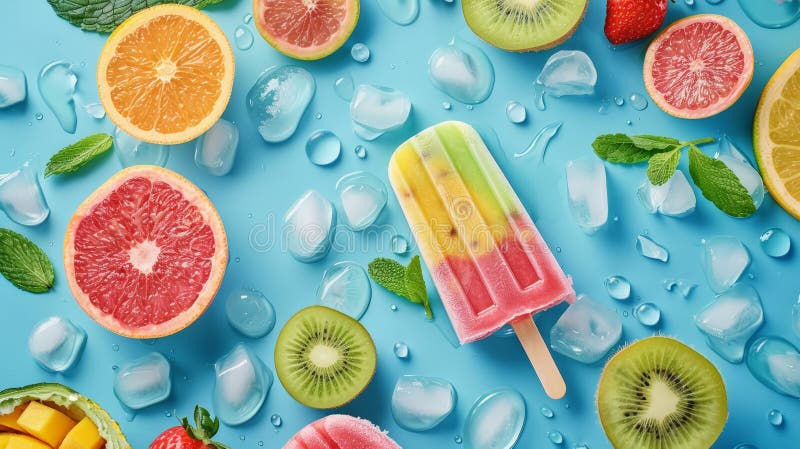 Different Fruit and Popsicle Ice, Refreshing and Cooling Snacks Stock ...