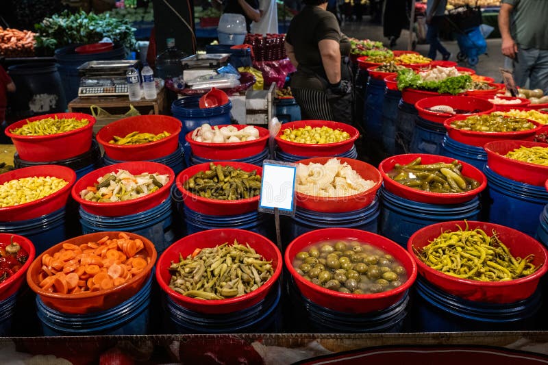 Different Fruit and Vegetable Pickles at a Farmers Market in Turkey ...