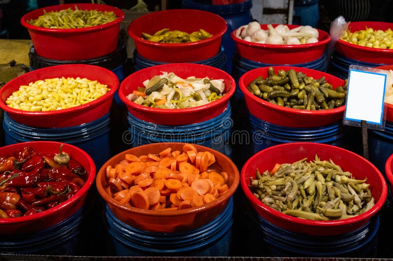 Different Fruit and Vegetable Pickles at a Farmers Market in Turkey ...