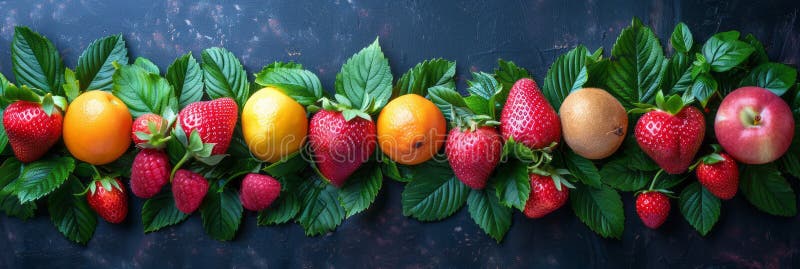 Different Fruits Displayed in a Straight Line Stock Image - Image of ...