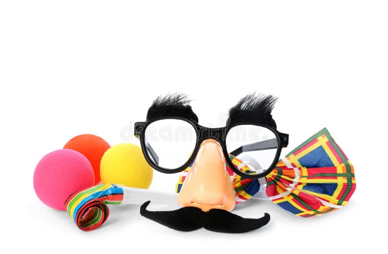 Different Funny Clown`s Accessories on White Background Stock Image ...
