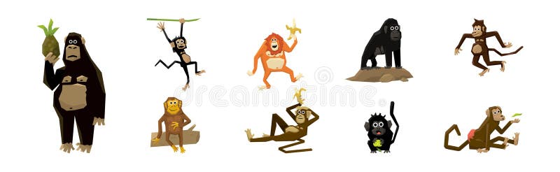 Different Funny Monkey and African Primates Vector Set Stock Vector ...