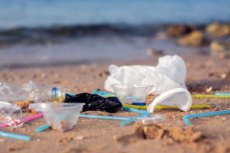 Garbage on the Beach. Environmental Pollution Concept Stock Image ...