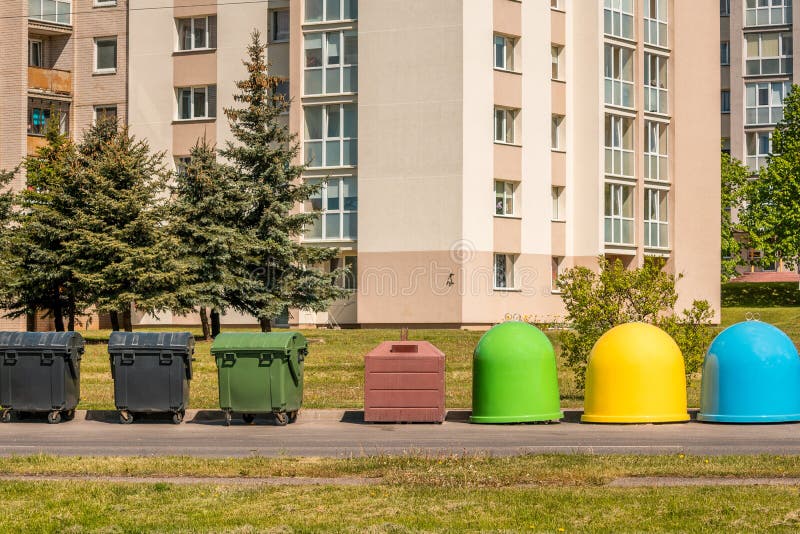 The Different Garbage Bins in Residential Area Stock Image - Image of ...