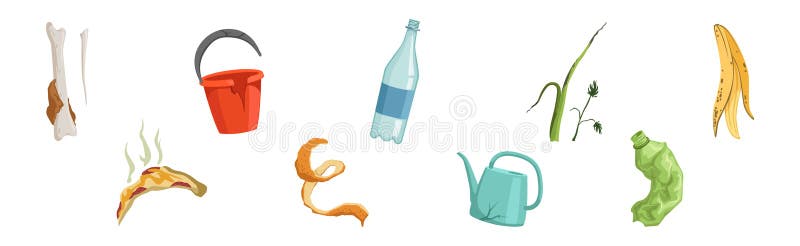 Different Garbage and Waste Type Object Vector Set Stock Vector ...