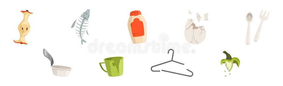 Different Garbage and Waste Type Object Vector Set Stock Vector ...