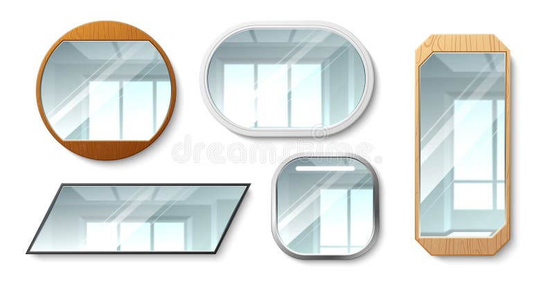 Different Geometric Shapes Mirrors. Realistic Interior Objects in Metal ...
