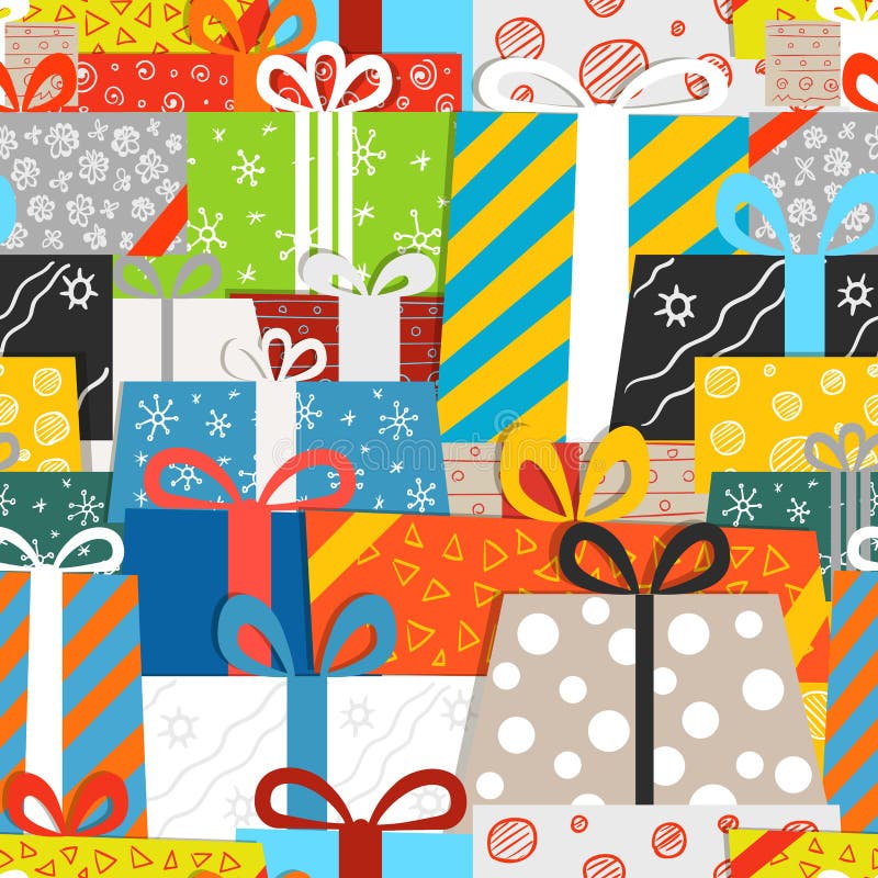 Different Gift Boxes Seamless Pattern Stock Vector - Illustration of ...