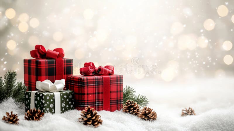 Different Gift Boxes, Wrapped in Various Type of Green and Red Paper ...