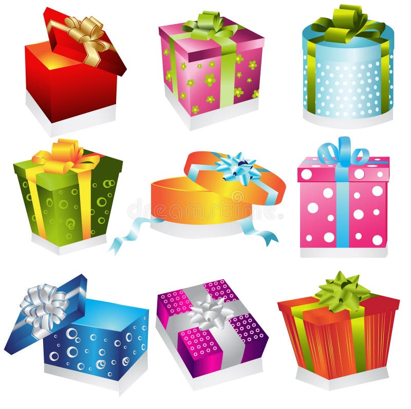 Different Gifts Illustration Stock Vector - Illustration of xmas, open ...