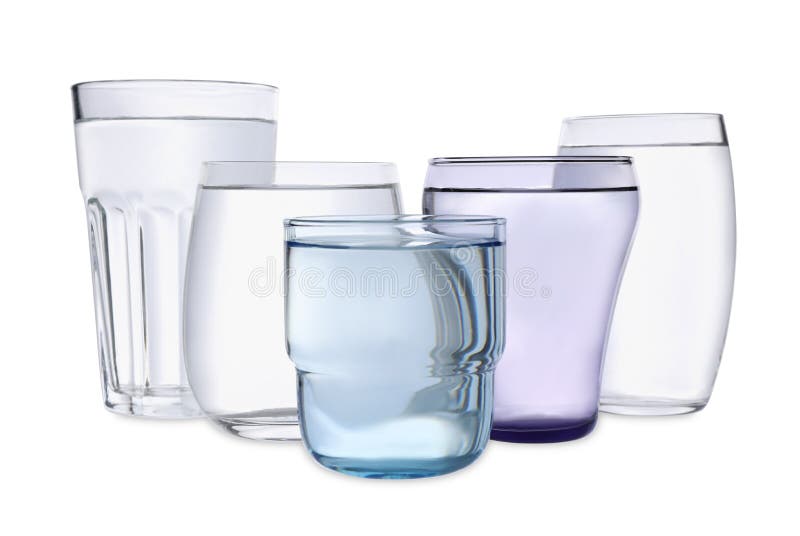 Different Glasses of Water on White Background Stock Photo - Image of ...