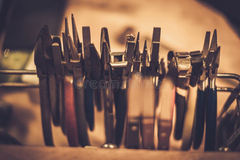 Different Goldsmiths Tools on the Jewellery Workplace Stock Photo ...