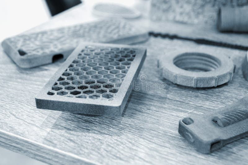 Different Gray Objects Printed on Powder Industrial 3D Printer. Stock ...