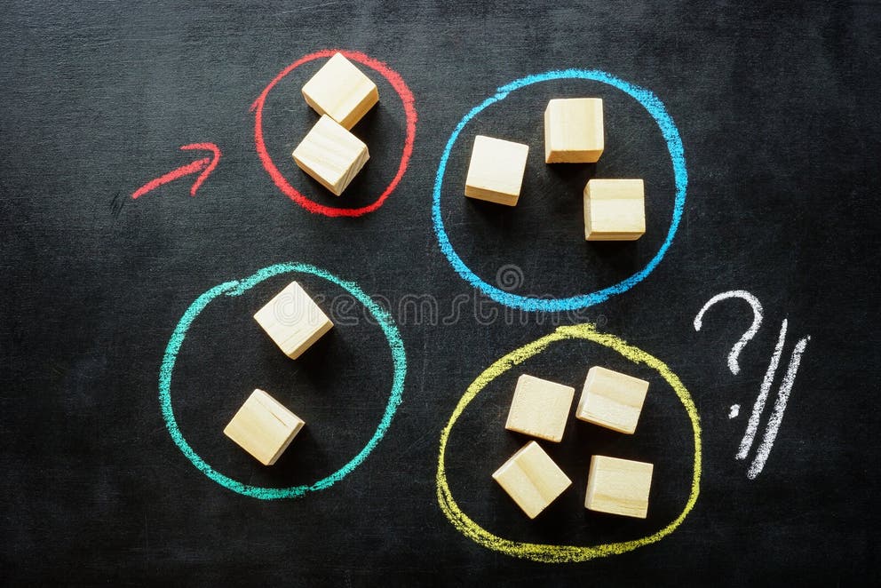 Different Groups of Cubes with Chalk Marks. Marketing Segmentation of ...