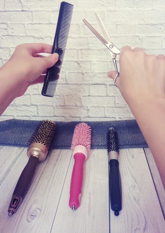 Different Hairdressing Tools Lie on the Table at the Master in a Beauty ...