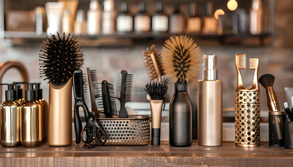 Different Hairdressing Tools on Table in Beauty Salon Stock ...