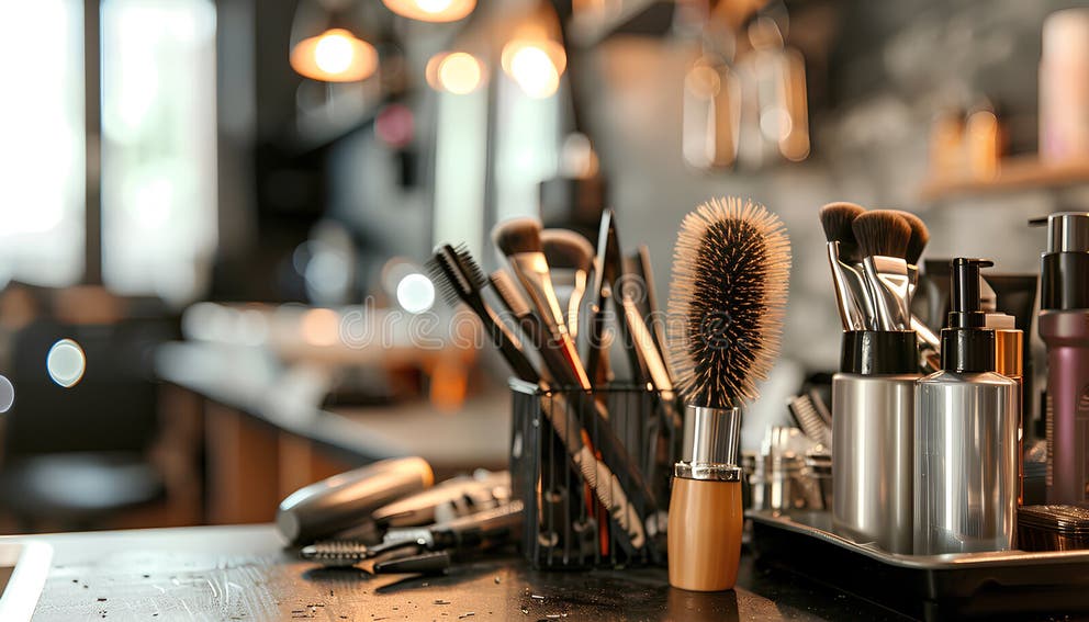Different Hairdressing Tools on Table in Beauty Salon Stock ...
