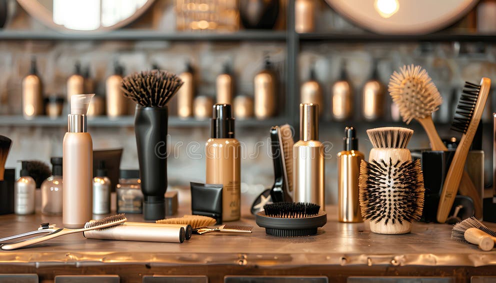 Different Hairdressing Tools on Table in Beauty Salon Stock ...