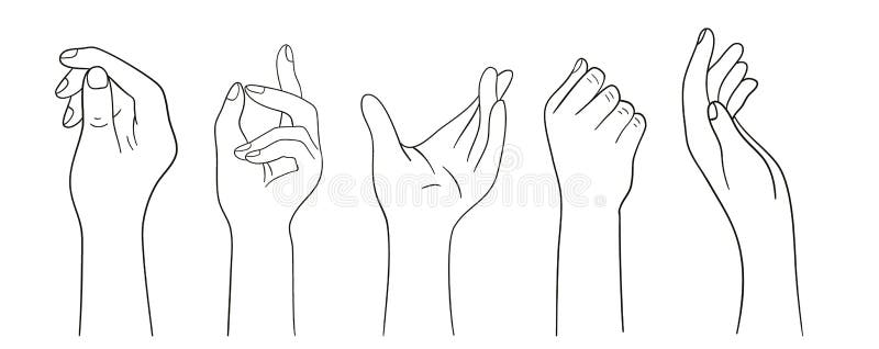 Different Hand Gestures Vector Line Set. Hands Expressions Icons Stock ...