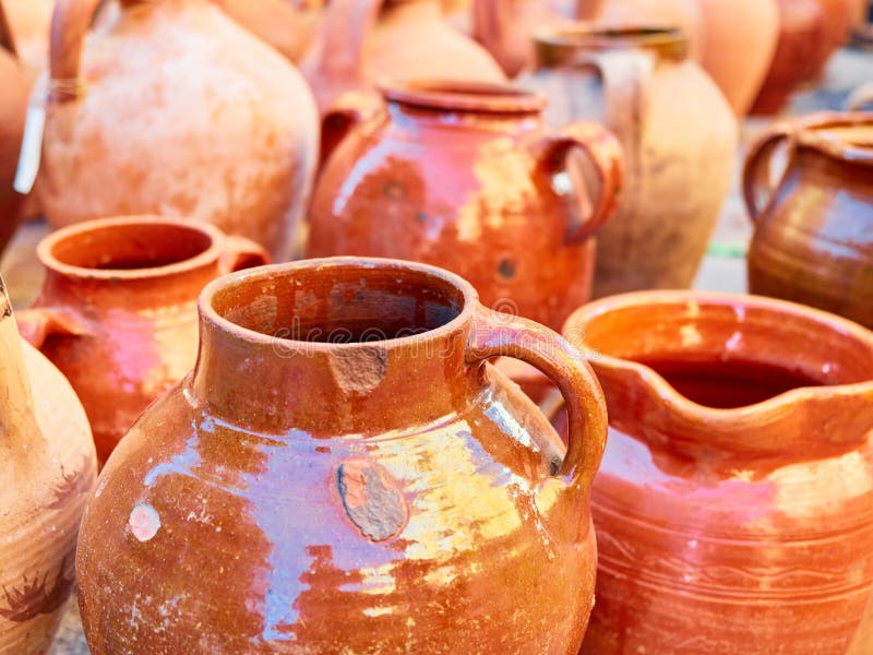 Different Handmade Ceramic Pots for Sale Stock Photo - Image of closeup ...
