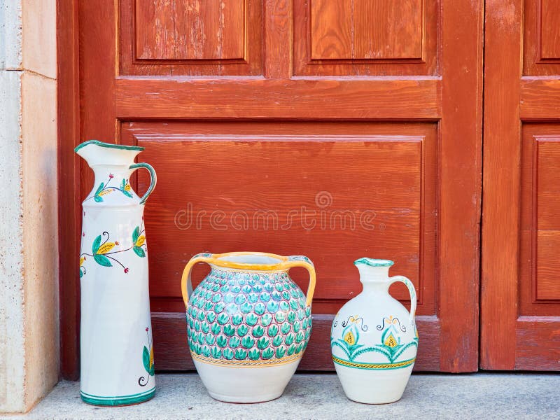 Different Handmade Ceramic Pots for Sale Stock Photo - Image of shape ...