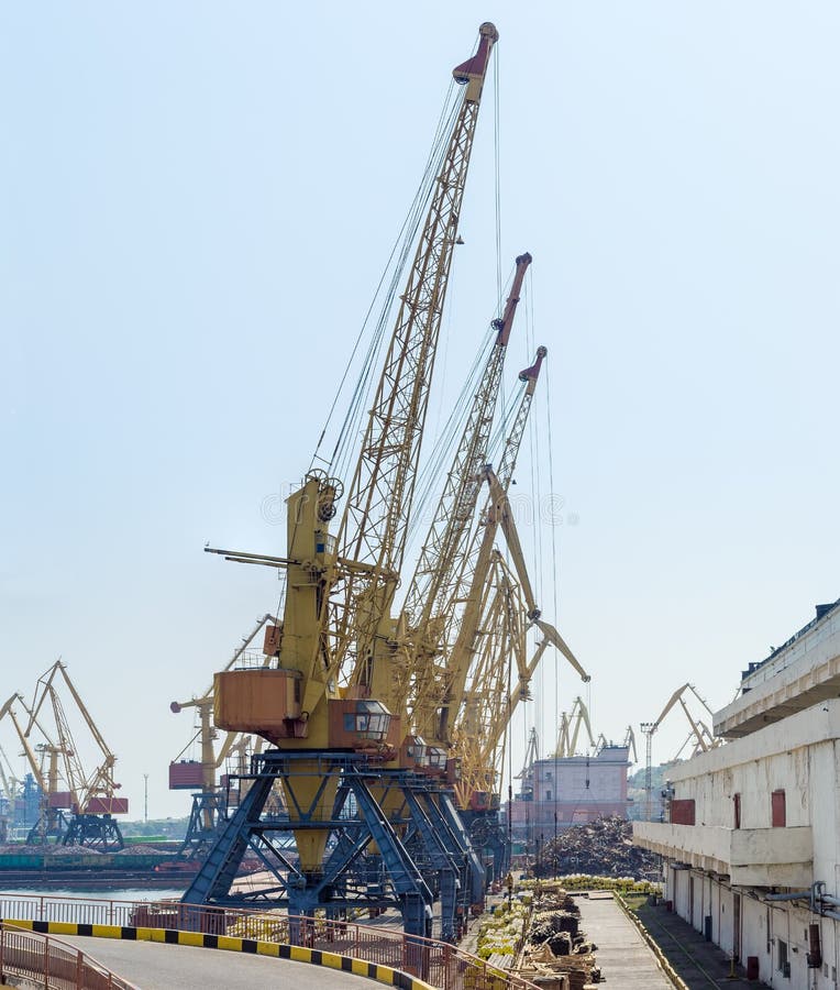 Different Harbor Cranes in Sea Cargo Port Stock Image - Image of port ...