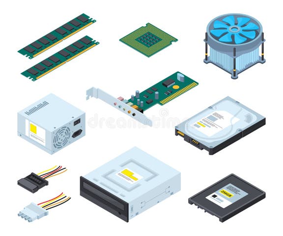 Different Hardware Parts and Components of Personal Computer. Vector ...