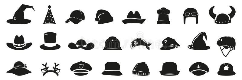 Different Hats and Caps Icons. Hat Icon Collection. Simple Cap Icons ...