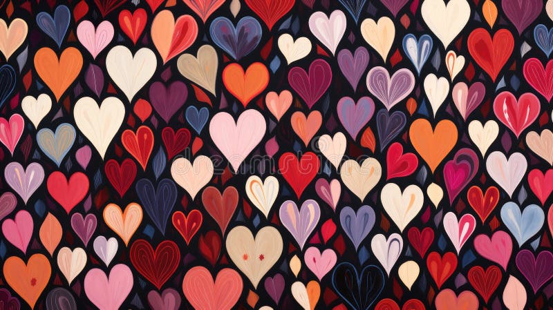 Different Hearts on a Dark Background, Pattern of Hearts Stock ...