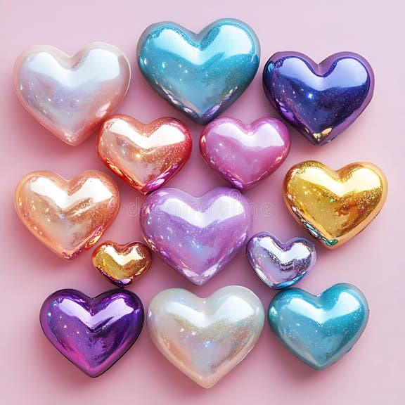 These are Different Hearts of Multiple Colors on a Pink Background ...