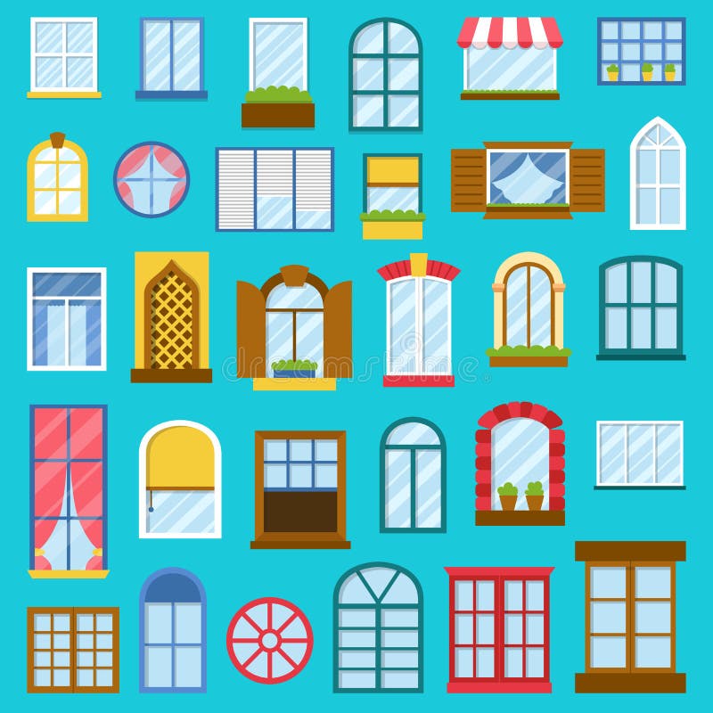 Different House Opened Windows Vector Elements Collection Isolated ...