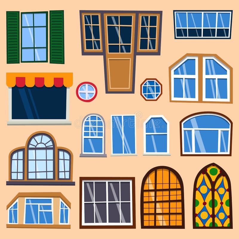 Different House Windows Vector Elements Stock Vector - Illustration of ...