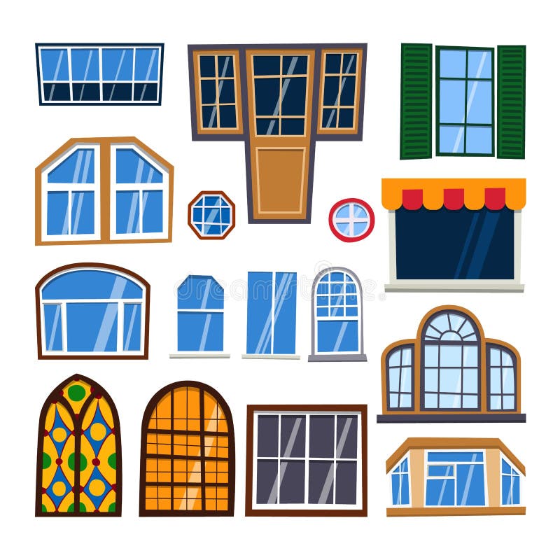 Different House Windows Vector Elements Stock Vector - Illustration of ...
