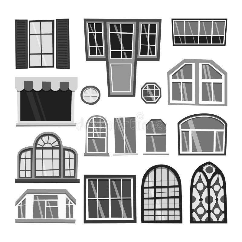 Different House Opened Windows Vector Elements Collection Isolated ...