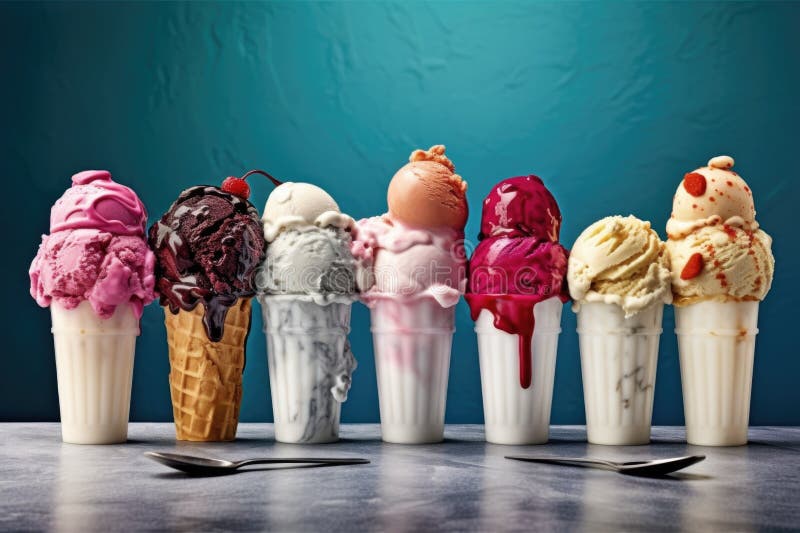 Different Ice Cream Flavors in a Row with Scoops Stock Image - Image of ...