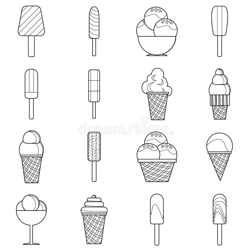 Different Ice Cream Icons Set, Outline Style Stock Vector ...