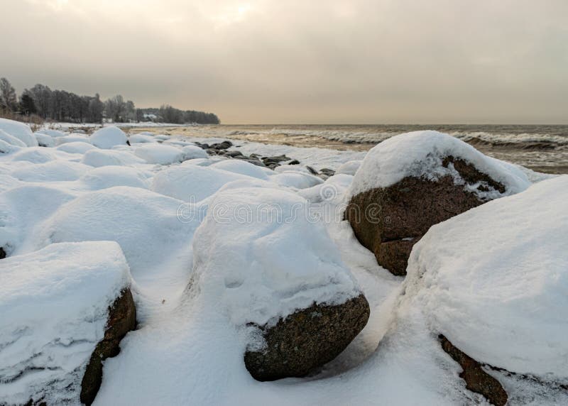 Different Ice Formations on Rocks on the Seashore, Ice Texture, Wind ...