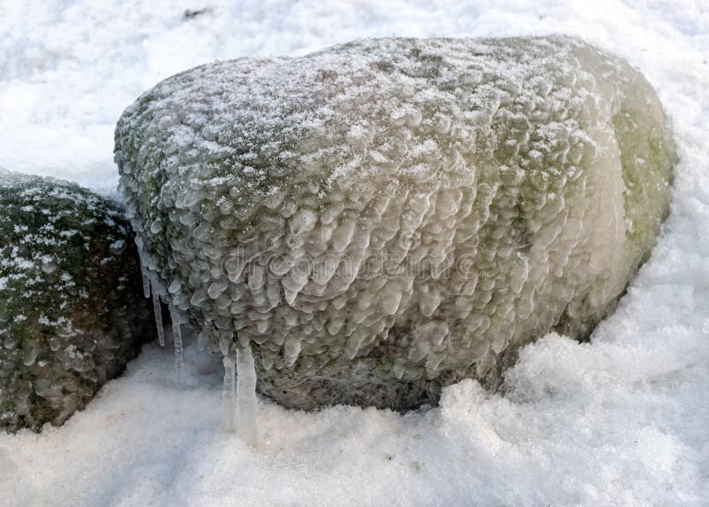Different Ice Formations on Rocks on the Seashore, Ice Texture, Wind ...