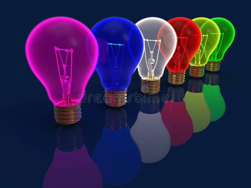 Different New Ideas - Row of Colored Lightbulbs Stock Illustration ...