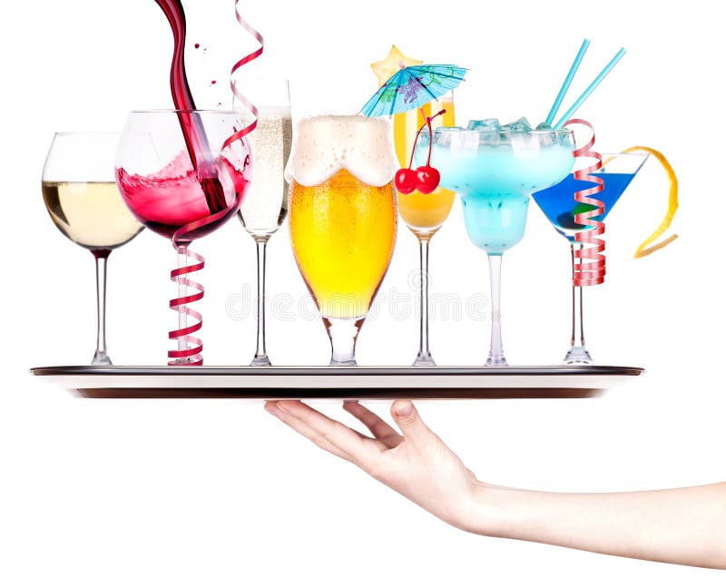 Different Images of Alcohol on a Waitress Tray Stock Image - Image of ...
