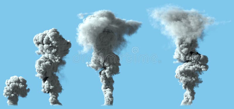 4 Images of Solid Bright Smoke Column As from Volcano or Large ...